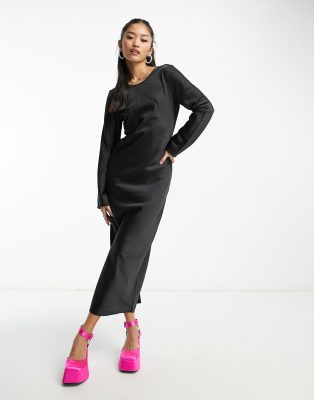 Monki long sleeve cross back dress in black | ASOS