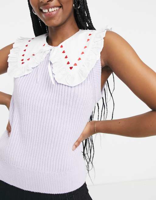 Monki Love collar necklace with embroidered hearts in white | ASOS