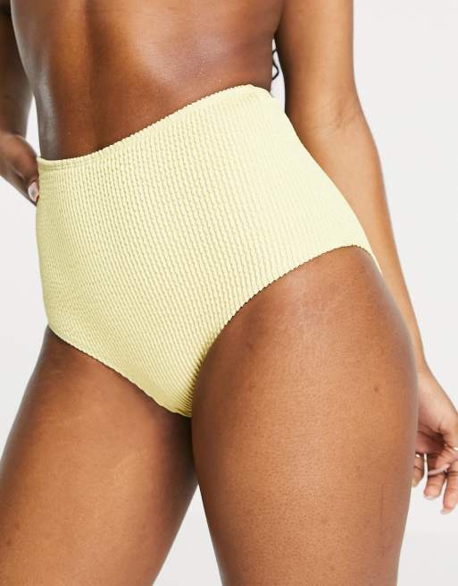 Monki – Maj-Lis – Gul ribbad bikiniunderdel med hög midja - YELLOW | ASOS
