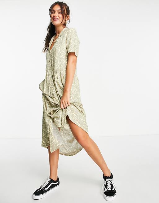 Monki - Matten - Midi overhemdjurk in groen met bloemenprint - MGREEN ... Monki - Matten - Midi overhemdjurk in groen met bloemenprint - MGREEN ...