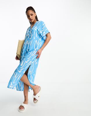 Monki maxi kaftan dress in blue print | ASOS