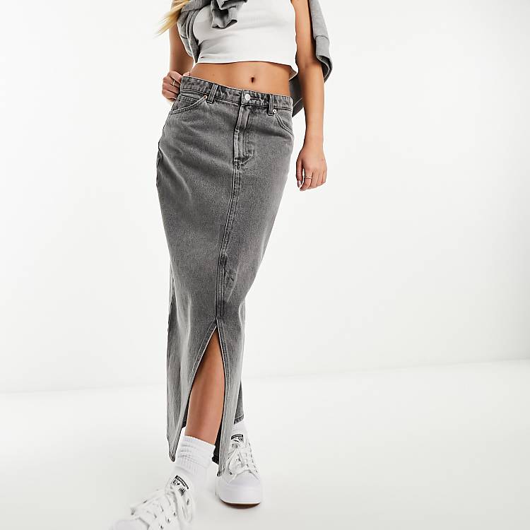 Monki midi denim skirt in gray | ASOS Monki midi denim skirt in gray | ASOS