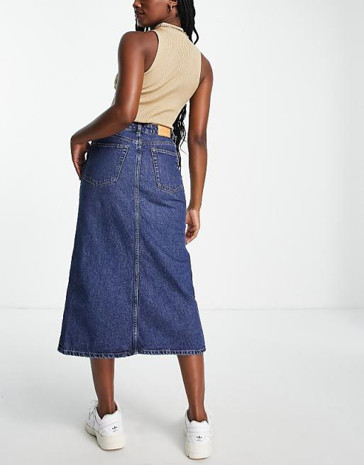 Monki – Midi-Jeansrock in Blau mit Schlitz | ASOS Monki – Midi-Jeansrock in Blau mit Schlitz | ASOS
