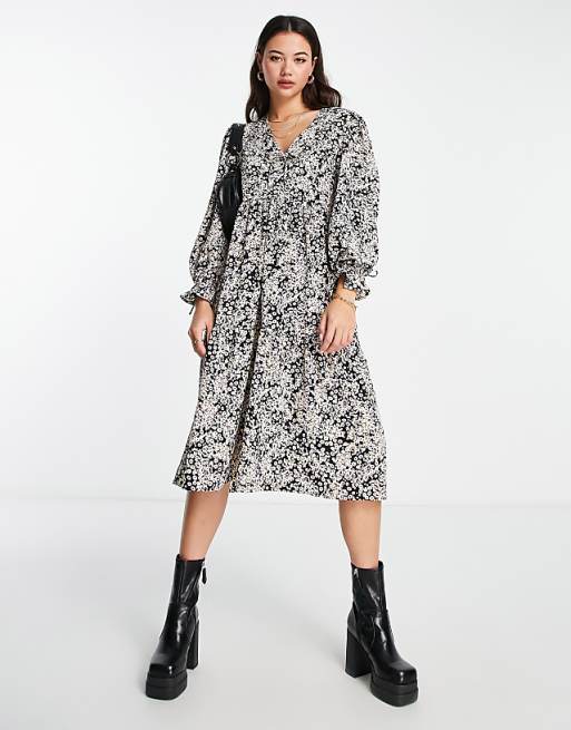 Monki - Midi-jurk met lange mouwen en fijne bloemenprint in multi | ASOS Monki - Midi-jurk met lange mouwen en fijne bloemenprint in multi | ASOS