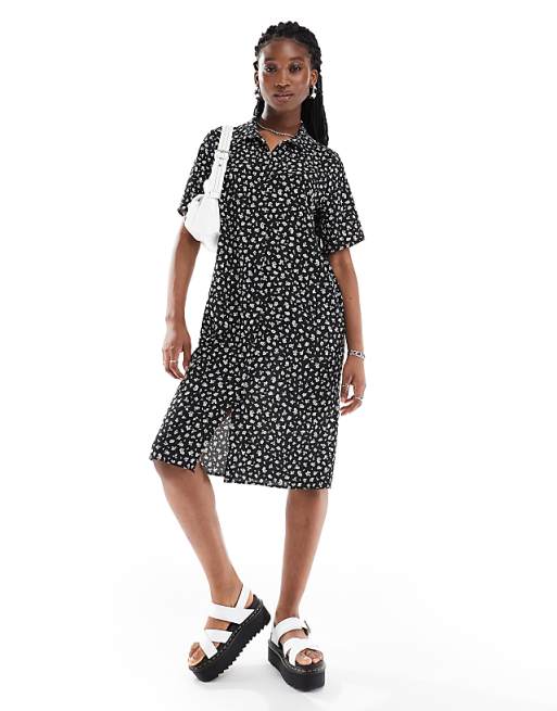 Monki - Midi overhemdjurk met fijne print in zwart-wit | ASOS Monki - Midi overhemdjurk met fijne print in zwart-wit | ASOS