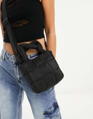 Monki mini puff sqaure bag with strap in black | ASOS