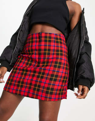 Monki mini skirt in red tartan | ASOS
