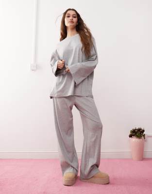 Monki mix and match long sleeve soft oversized pyjamas in grey | ASOS