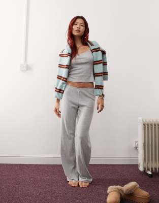 Monki mix and match pointelle lace mini pyjama with small bows in grey melange | ASOS