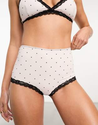 Monki Mix & Match high waist lace full briefs in pink and black dolka dot | ASOS