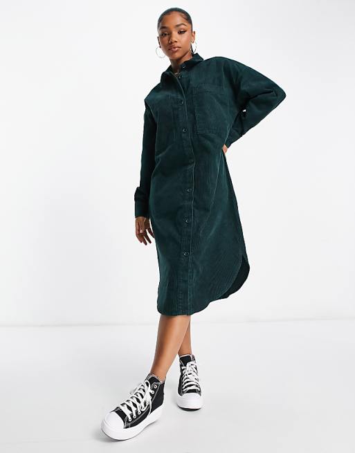 Monki - Overhemdjurk van corduroy in donkergroen | ASOS Monki - Overhemdjurk van corduroy in donkergroen | ASOS