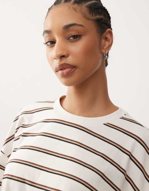Monki oversized long sleeve t-shirt with side slits in white and brown ...
