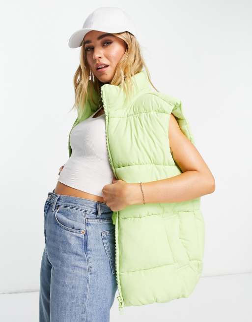 Monki padded sleeveless jacket in green | ASOS