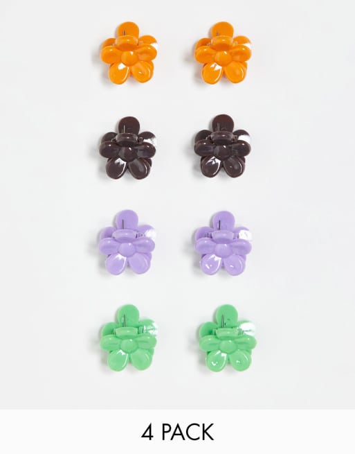 Monki Pak Van Vier Bloemvorige Haarclipjes In Multi Asos