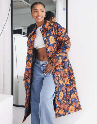 Monki quilted coat in retro floral print | ASOS