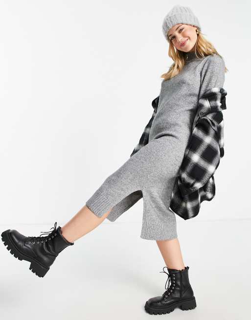 Monki - Robe mi-longue en maille - Gris - GREY | ASOS