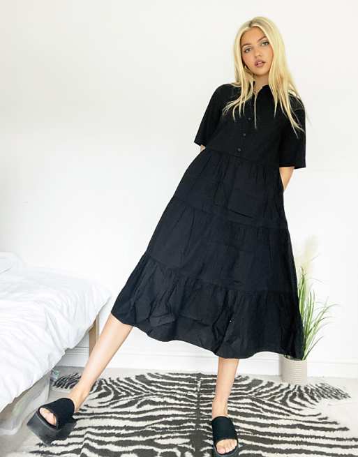Monki - Ronja - Midi-overhemdjurk van katoen in zwart - BLACK | ASOS Monki - Ronja - Midi-overhemdjurk van katoen in zwart - BLACK | ASOS