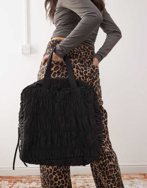 Monki ruched smock holdall bag in black | ASOS