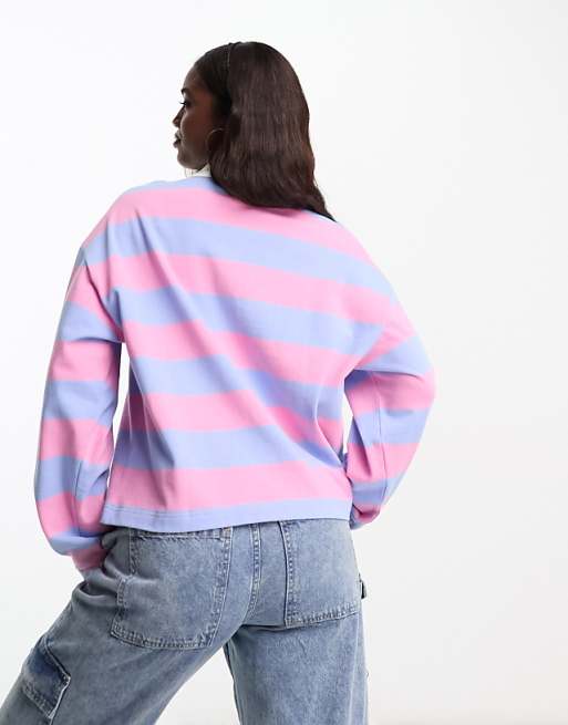 Monki rugby shirt in blue and pink stripe | ASOS Monki rugby shirt in blue and pink stripe | ASOS