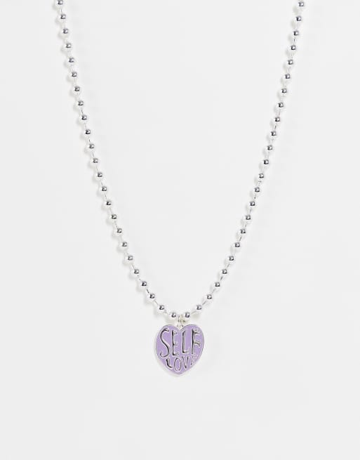 Monki self-love heart necklace in silver | ASOS