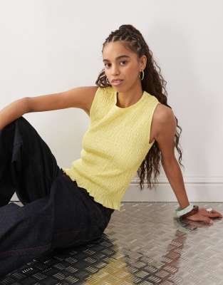 Monki smock shirred sleeveless tank top with frill edge in yellow | ASOS
