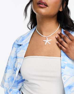 Monki star fish necklace in white | ASOS