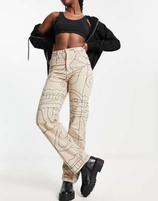 Monki straight leg pants in graphic line print | ASOS