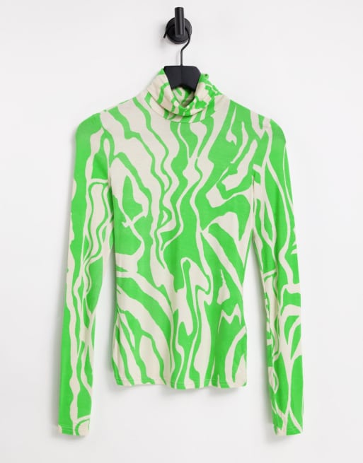 Monki swirl print high neck top in green | ASOS