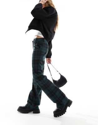 Monki tailored pants in green and black check | ASOS