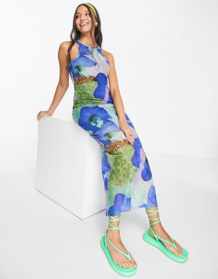 Monki tank dress in blue floral | ASOS