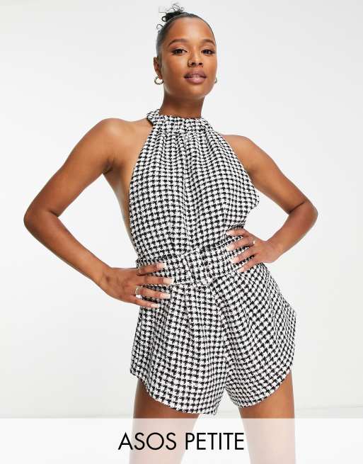 Mono Corto De Corte Sartorial Con Cuello Halter Y Estampado De Pata De