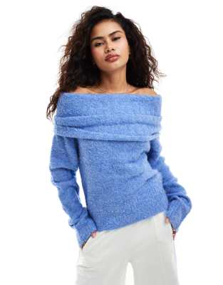Moon River - Sweater met blote schouders en lange mouwen in hemelsblauw ...