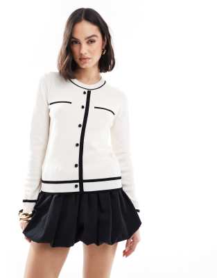 Morgan knit button through cardigan with contrast trim in cream | ASOS