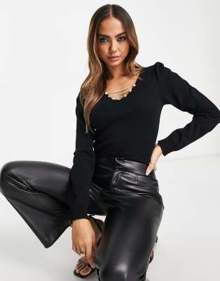 Morgan plunge chain detail top in black | ASOS