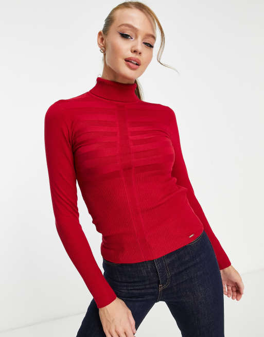 Morgan - Pull en maille à col montant avec empiècements - Rouge | ASOS