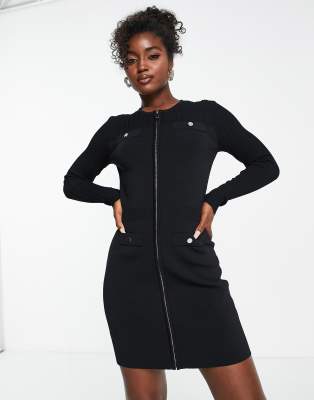 Morgan - Robe moulante zippée en maille - Noir | ASOS