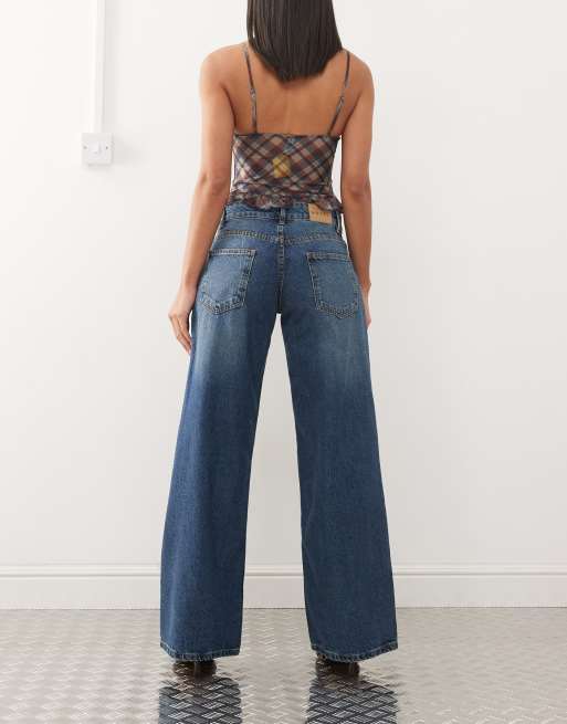 Motel roomy extra wide low rise jeans in college blue | ASOS