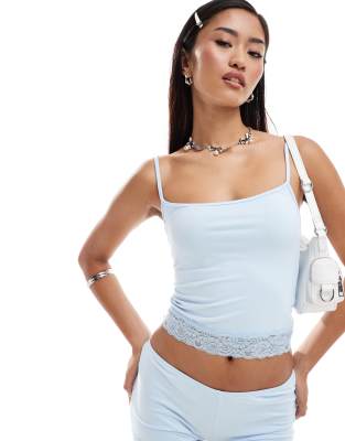 Motel Vikha lace edge cami top in pale blue (part of a set) | ASOS