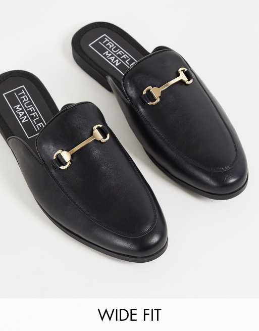 Mules Negros Con Bridón De Cuero Sintético De Truffle Collection Wide
