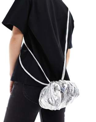 MuuBaa leather drawstring pouch bag in silver | ASOS