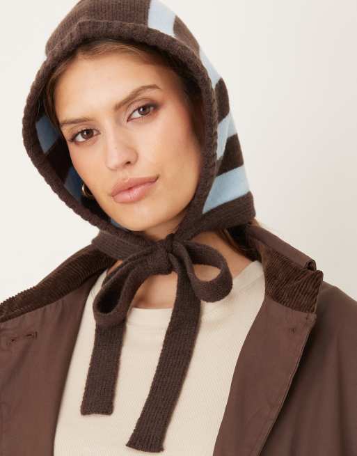 My Accessories knitted stripe bonnet in blue and brown | ASOS