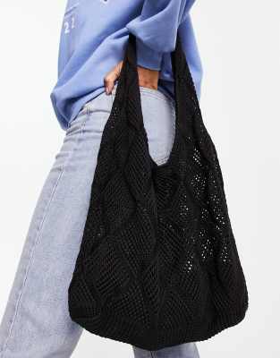 My Accessories London beach knitted tote bag in black | ASOS