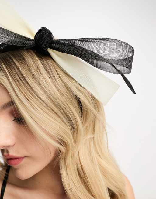 My Accessories London bow fascinator headband in black and cream mesh ...