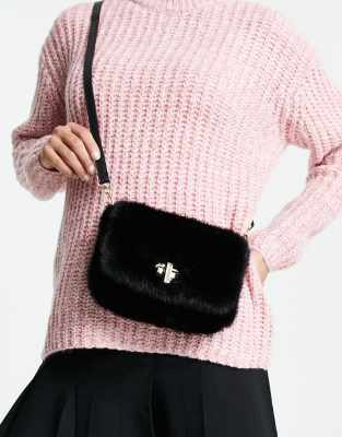 My Accessories London crossbody bag in black faux fur | ASOS