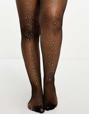 My Accessories London Curve front scatter embellished tights in black ...