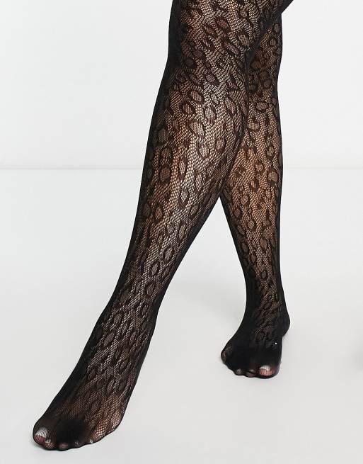 My Accessories London Curve sheer tights in black with leopard print | ASOS