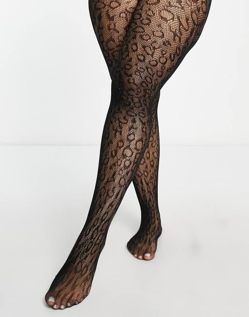 My Accessories London Curve sheer tights in black with leopard print | ASOS