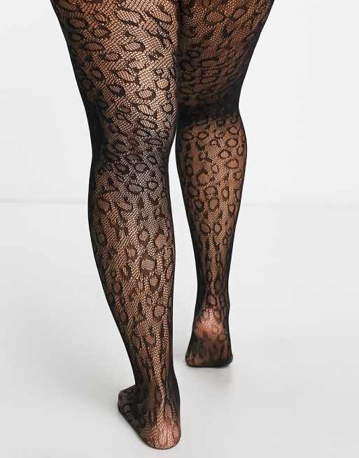 My Accessories London Curve sheer tights in black with leopard print | ASOS