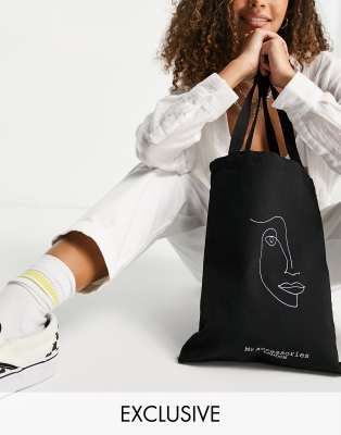 My Accessories London Exclusive tote bag in black with abstract face ...