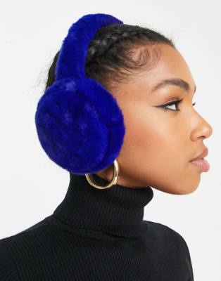 My Accessories London faux fur ear muffs in bright blue | ASOS